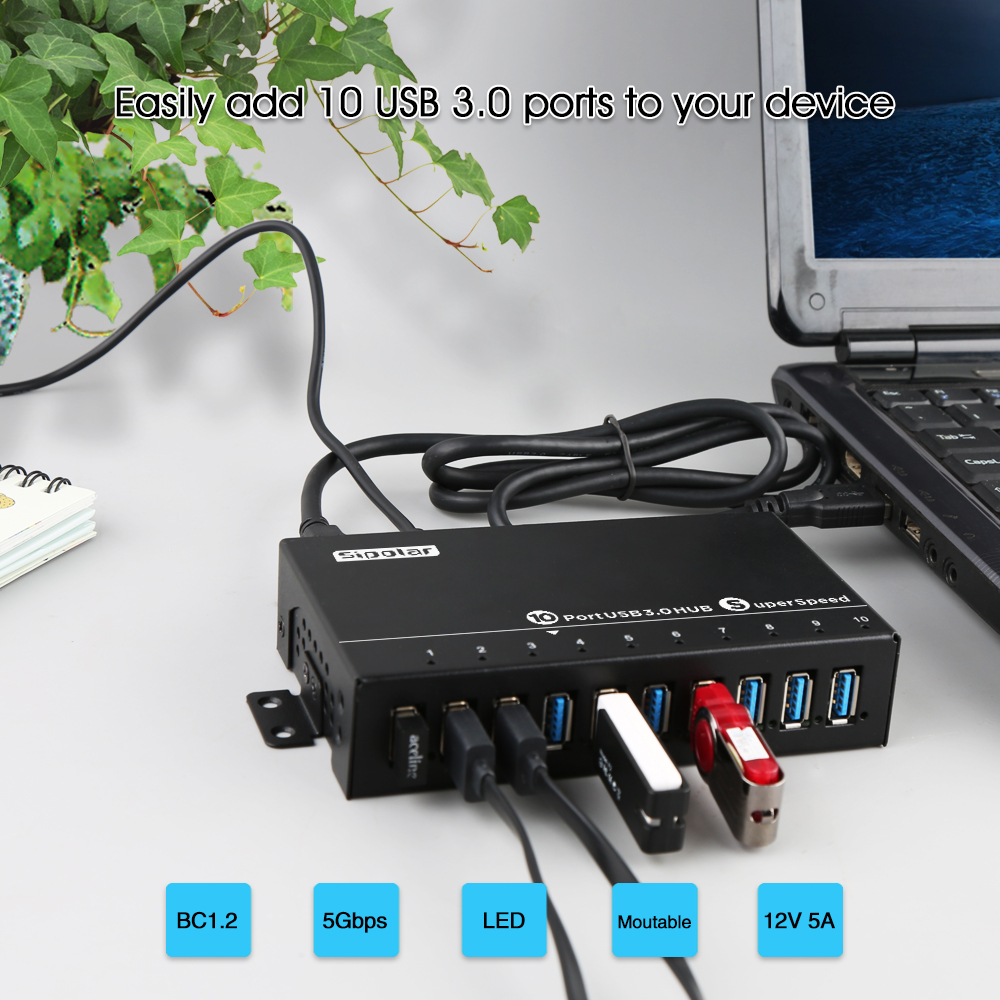 10-Port USB 3.0 Hub Wholesale for Device Connectivity - Sipolar