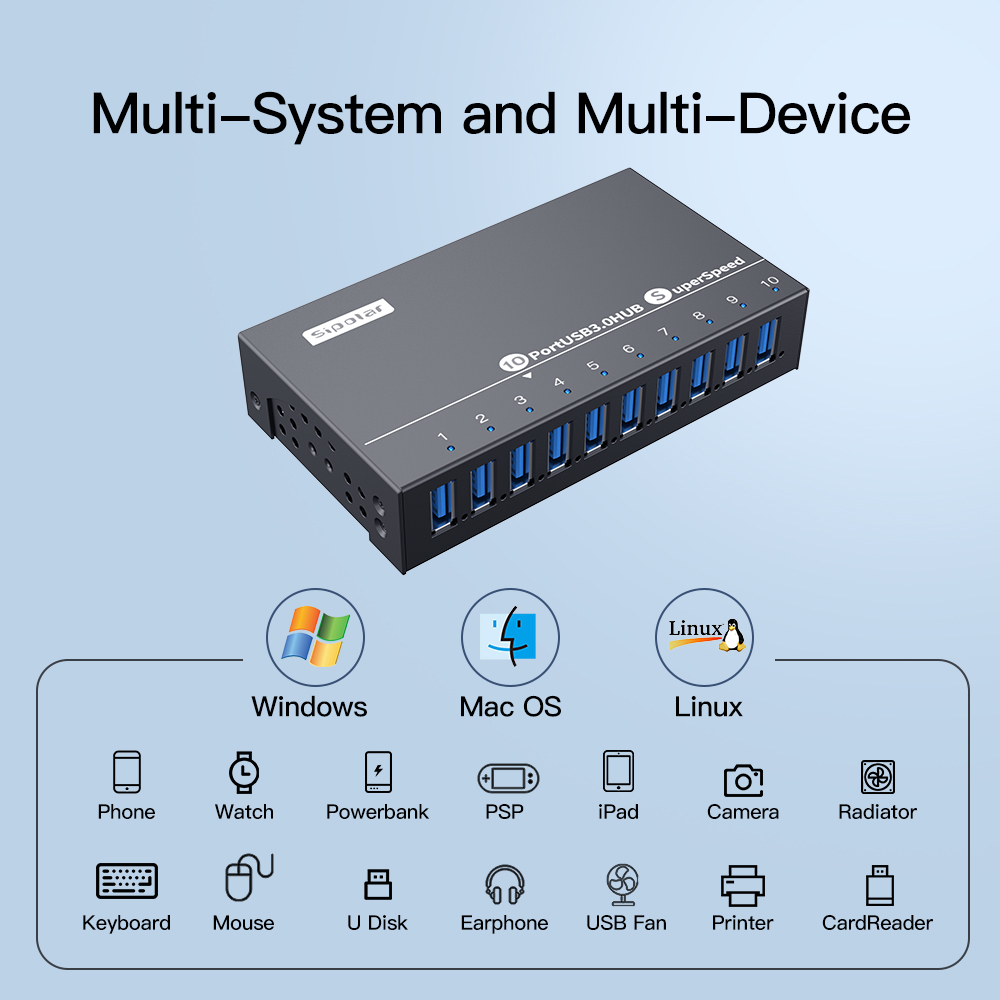 10-Port USB 3.0 Hub Wholesale for Device Connectivity - Sipolar