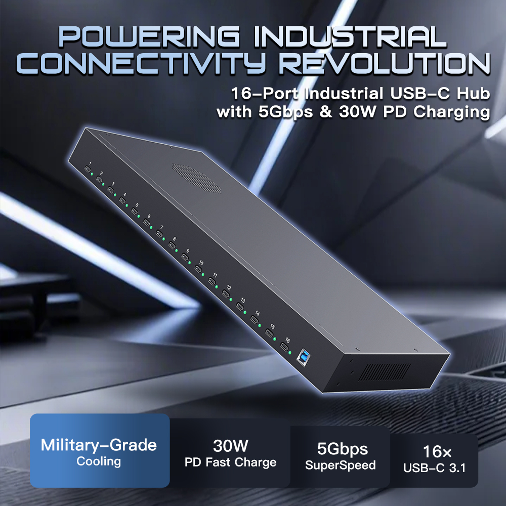 16-Port USB-C Rack Mount Hub Supplies for Reliable Charging - Sipolar